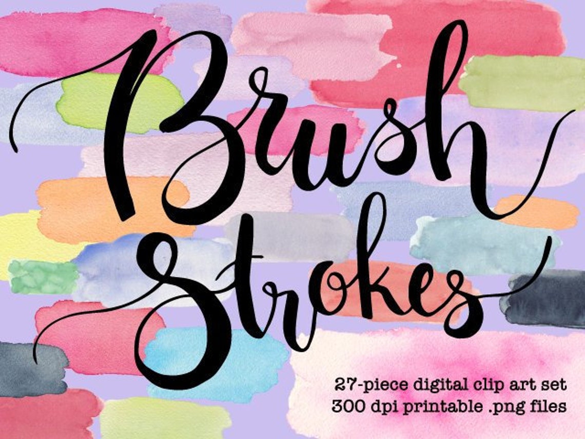 Watercolor DIGITAL CLIP ART-- Brush Strokes 27pc Set, Hand Painted ...