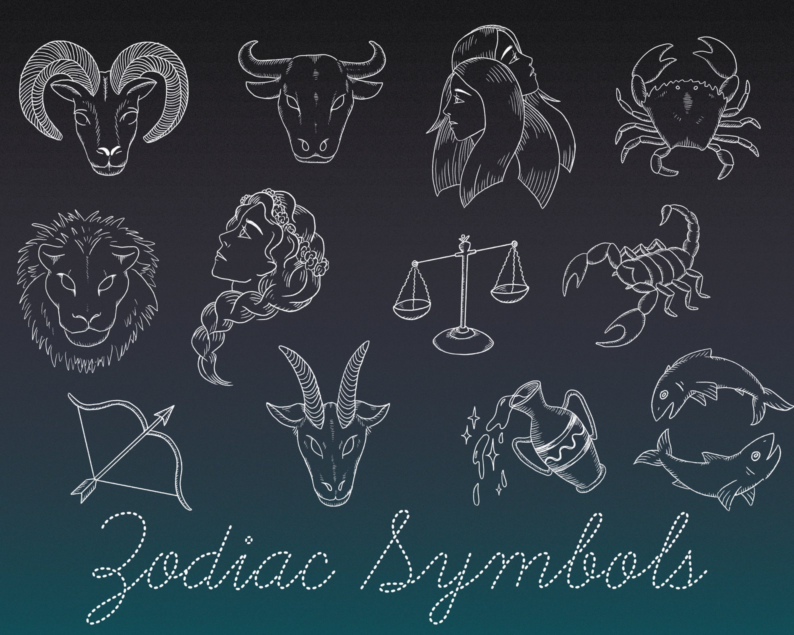 ASTROLOGICAL Clipart - Zodiac Symbols and Constellations, Astrology ...