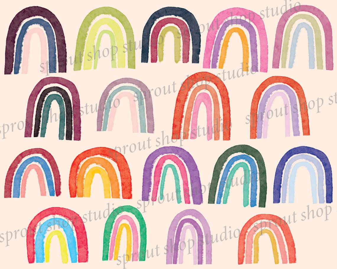 RAINBOW Watercolor Clipart Digital Clip Art PNG Abstract | Etsy