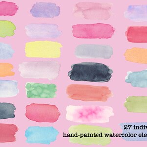 Watercolor DIGITAL CLIP ART-- Brush Strokes 27pc Set, Hand Painted ...