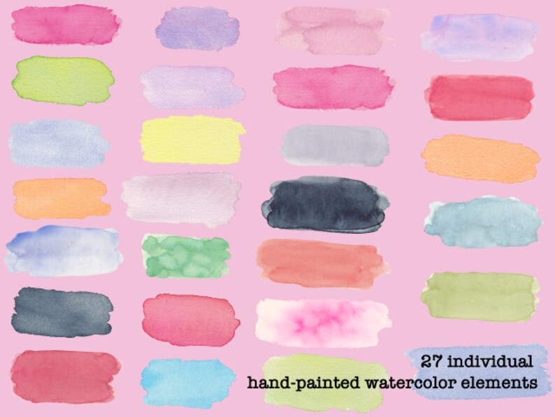 Watercolor DIGITAL CLIP ART-- Brush Strokes 27pc Set, Hand Painted ...