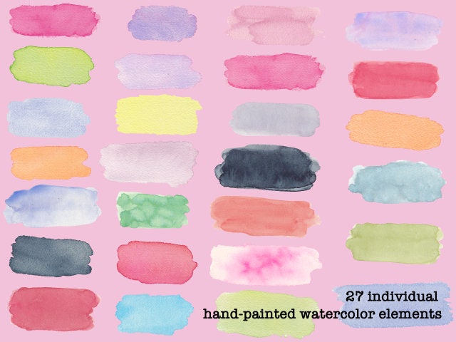 Watercolor DIGITAL CLIP ART-- Brush Strokes 27pc Set, Hand Painted ...