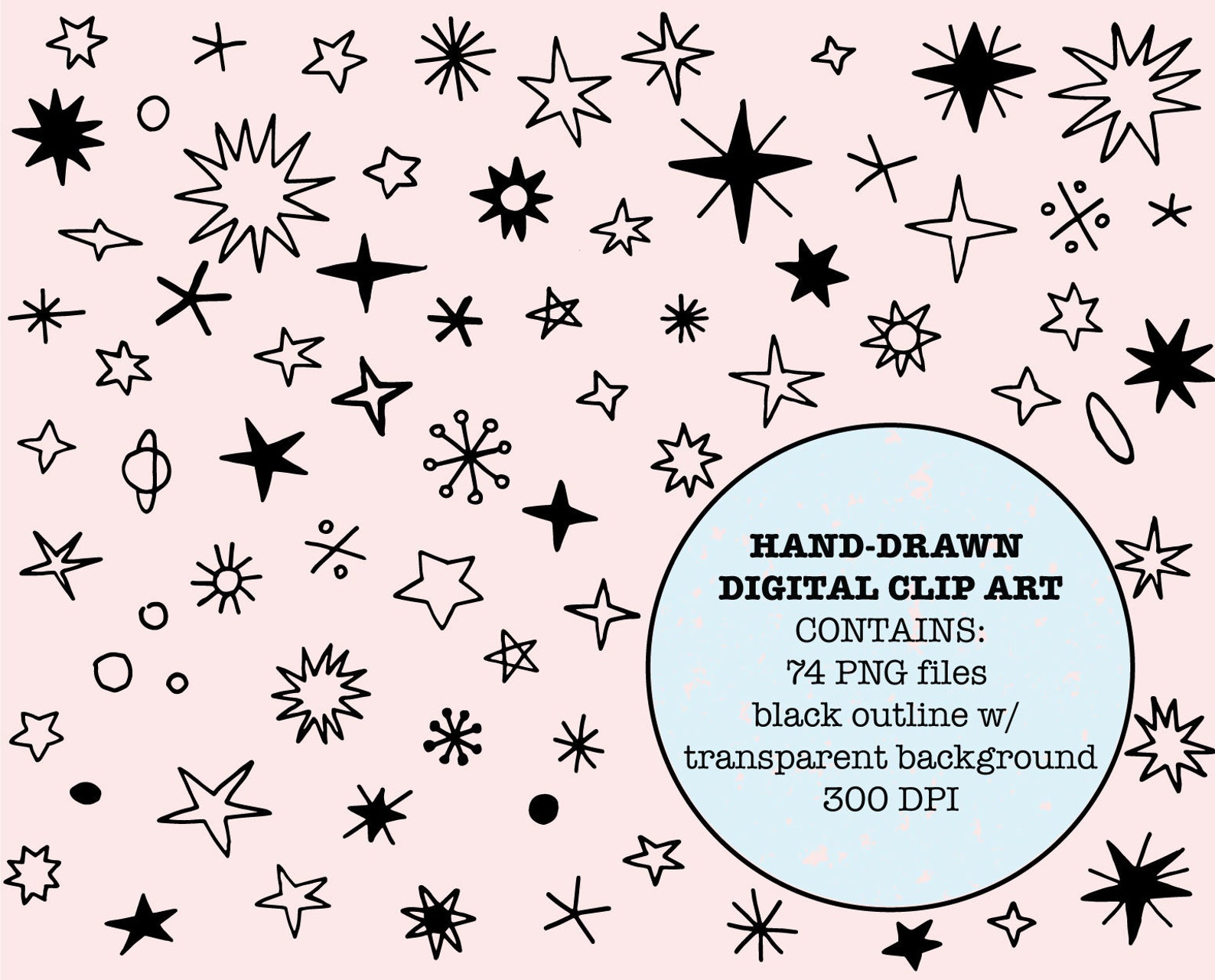 DOODLE STARS Set, Hand Drawn Clip Art, Design Elements, Line Art, PNG ...