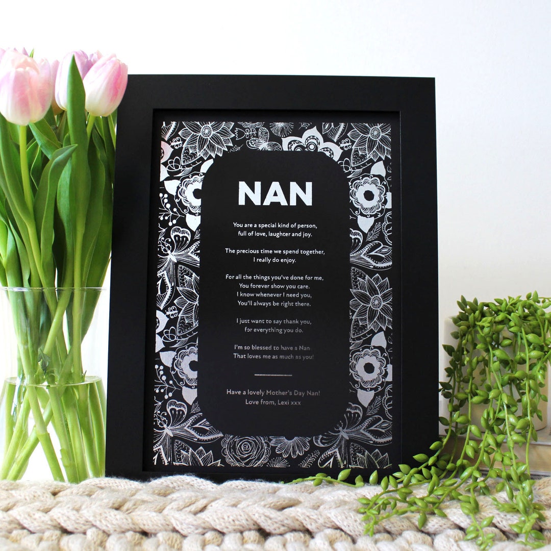 Nan Mother's Day Gift Idea, Floral Poem Foil Print, Nanny Present From ...