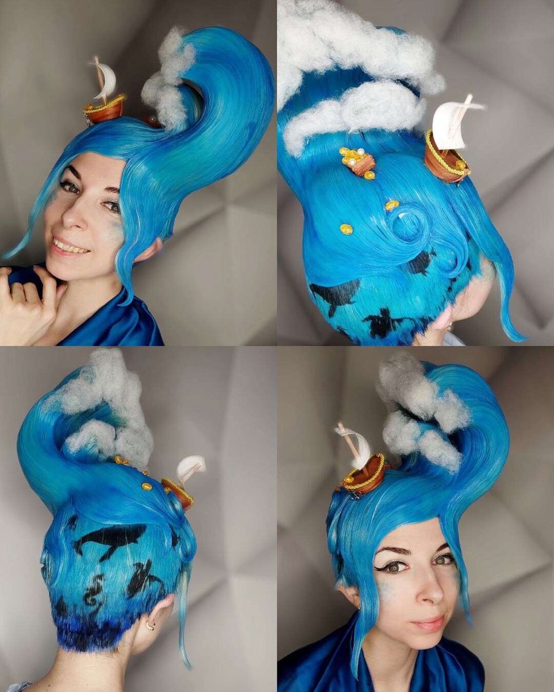 Original Styling Design/ Aqua Style / Nautical Style/wave Blue Wig With ...
