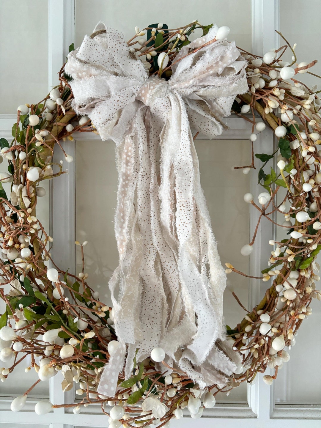 Scrappy Chic Rag Bow White and Beige - Etsy