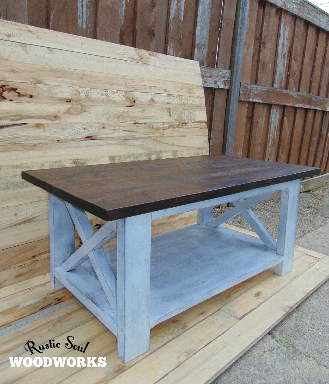 Distressed Coffee Table Dark Brown and White Farmhouse Coffee - Etsy