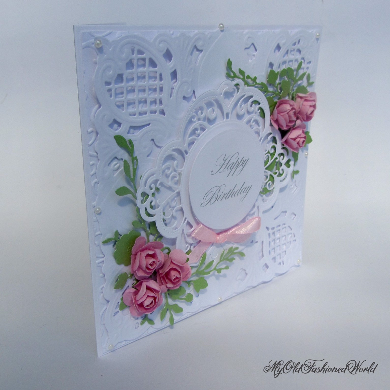 Pink roses birthday card Romantic old fashioned vintage | Etsy