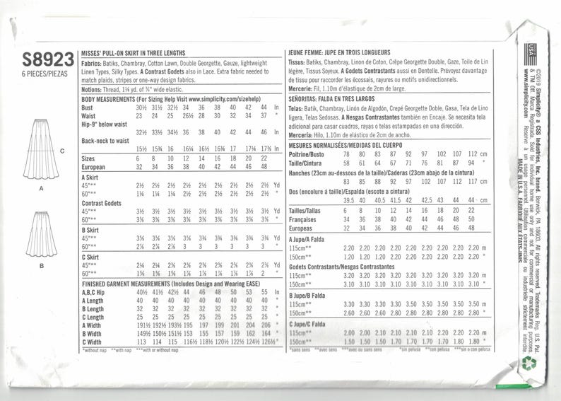 Misses/ladies Pull-on Skirt in Three Lengths; Simplicity S8923; Uncut ...