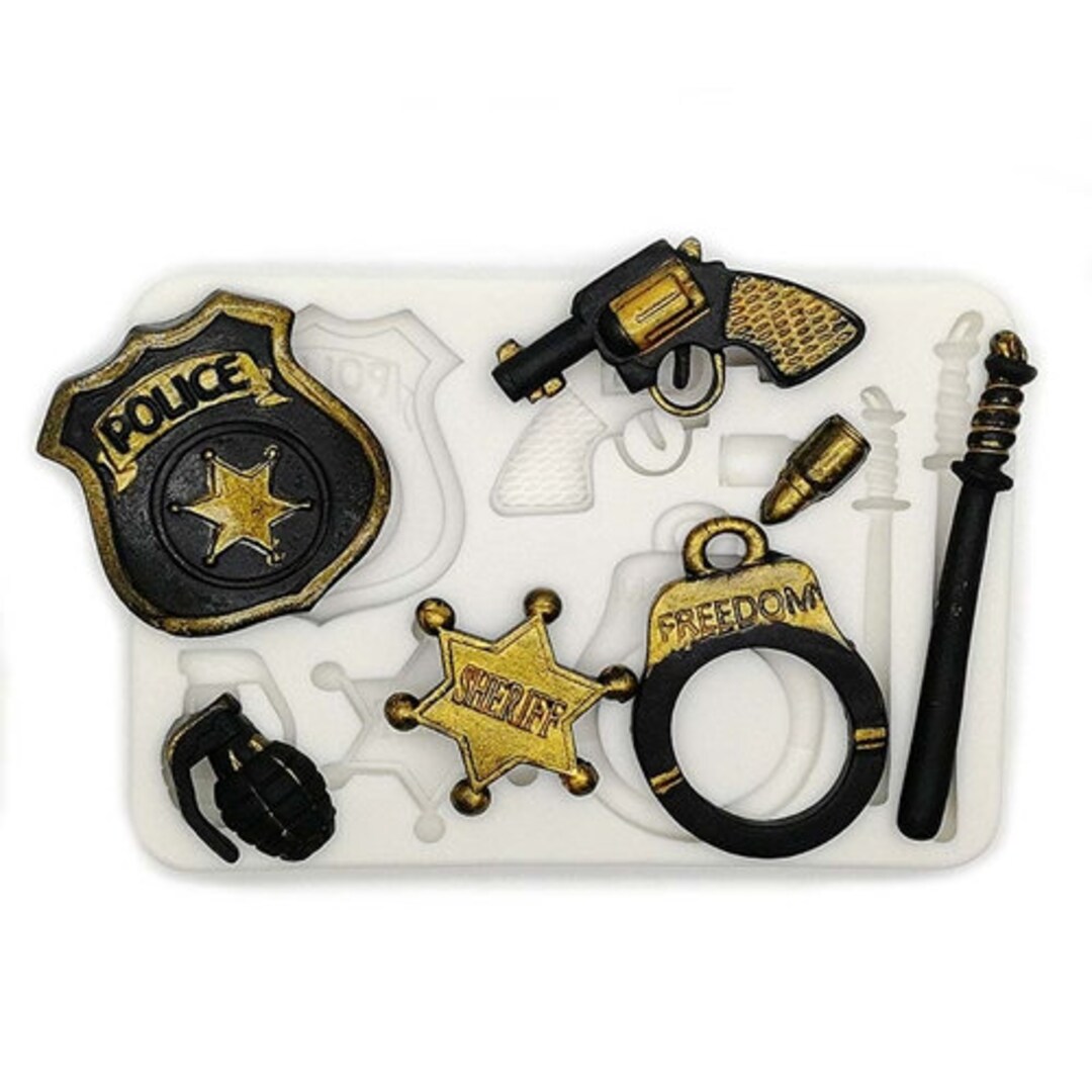 Police Sheriff Silicone Mould Grenade Handcuff Gun Bullet Badge Cake ...