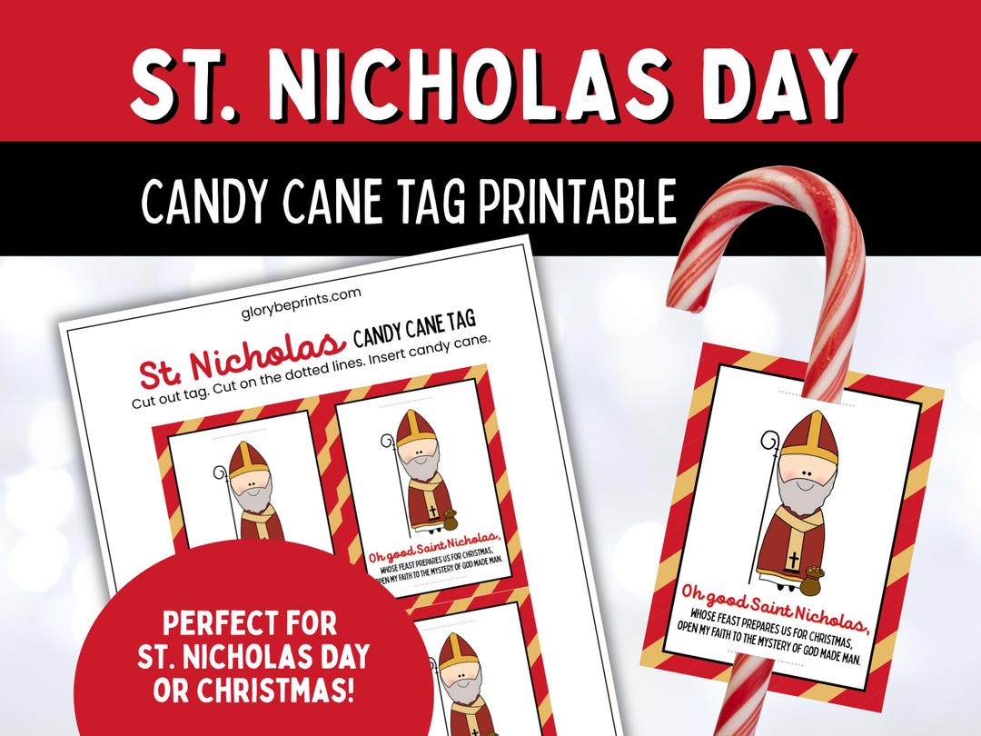 St. Nicholas Candy Cane Tag / Prayer Card / Christmas Printable - Etsy