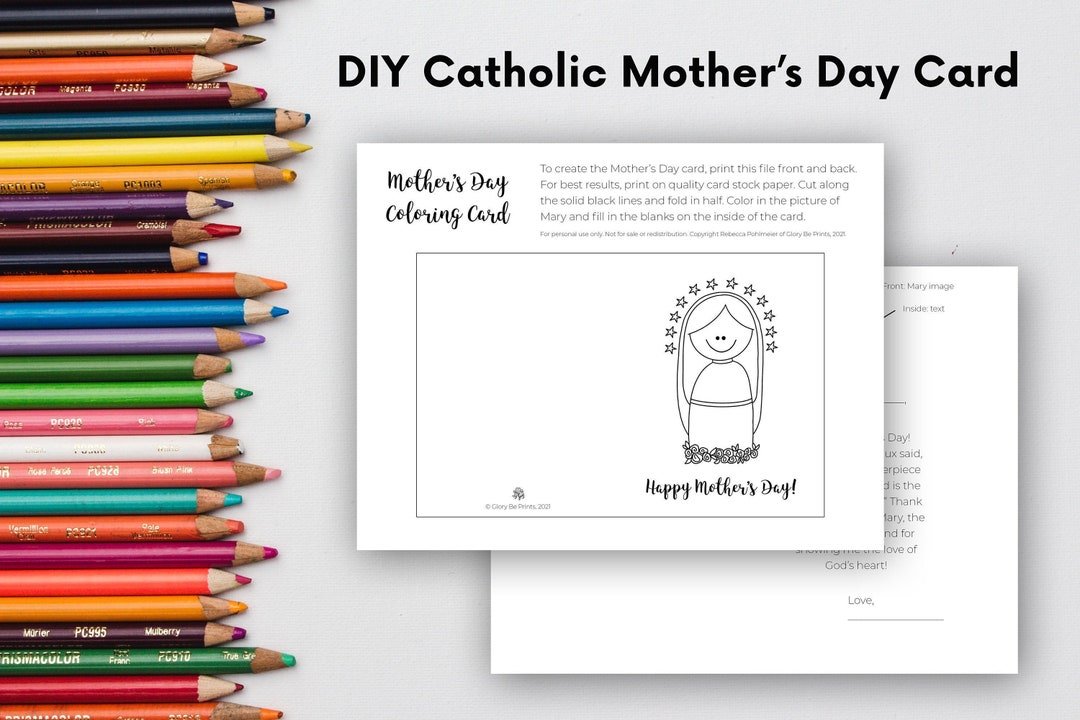 DIY Catholic Mother's Day Coloring Card / Mary Mother of God / Mother's ...