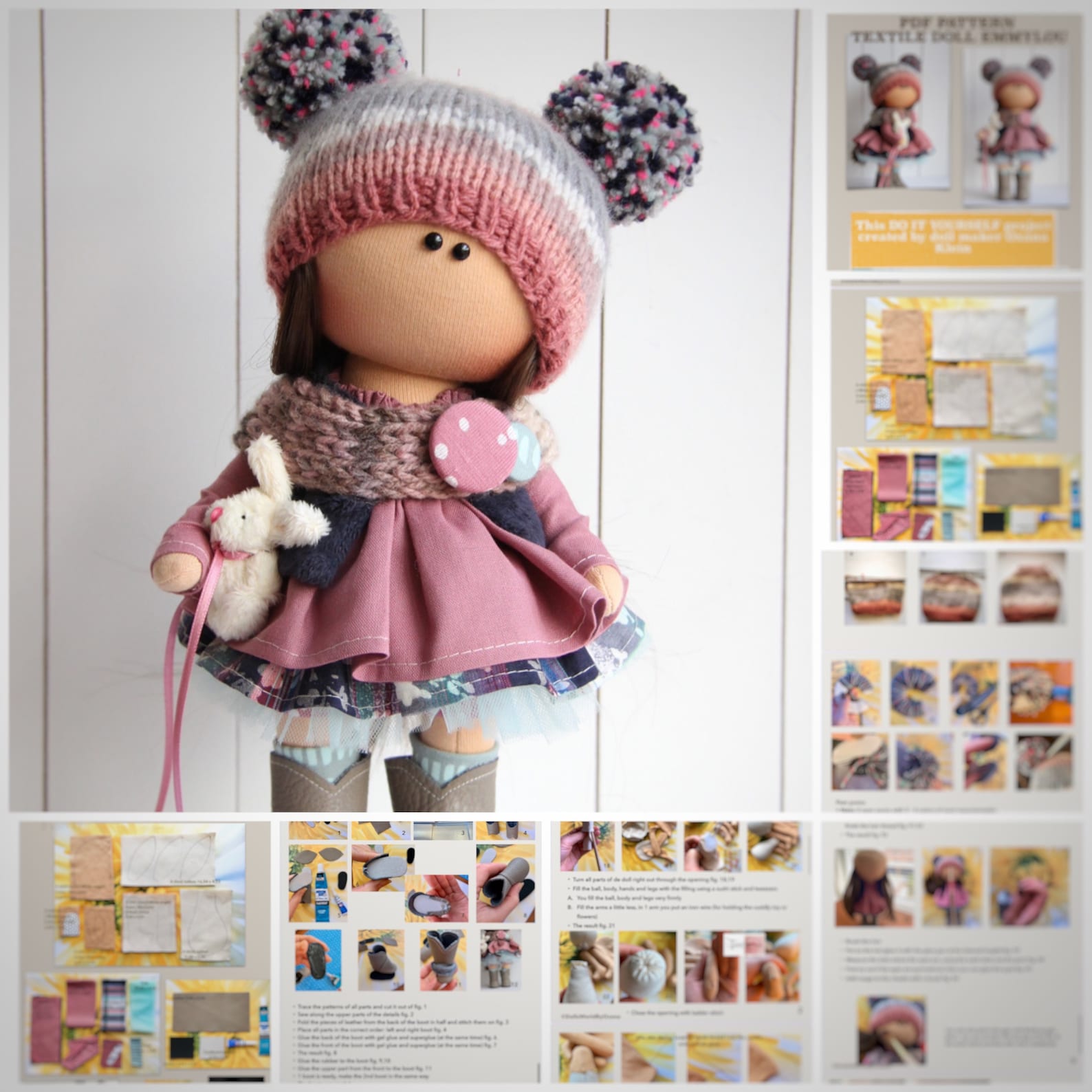 Complete Sewing KIT Pattern for Making Textile Doll Emmylou - Etsy