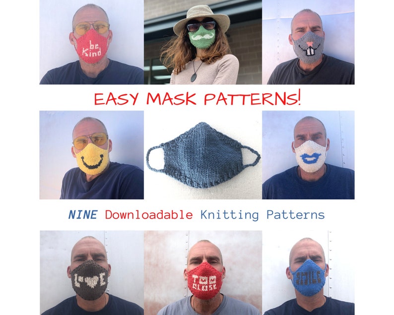 Knitting Pattern PACK, 9 Easy Face Mask PATTERNS, Bunny Mask, Lips Mask ...