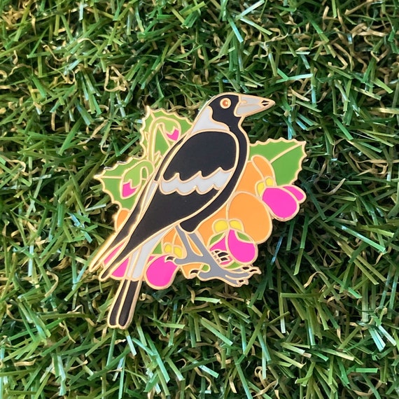 Magpie and Flame Pea 40mm Hard Enamel Pin Australian Friends | Etsy