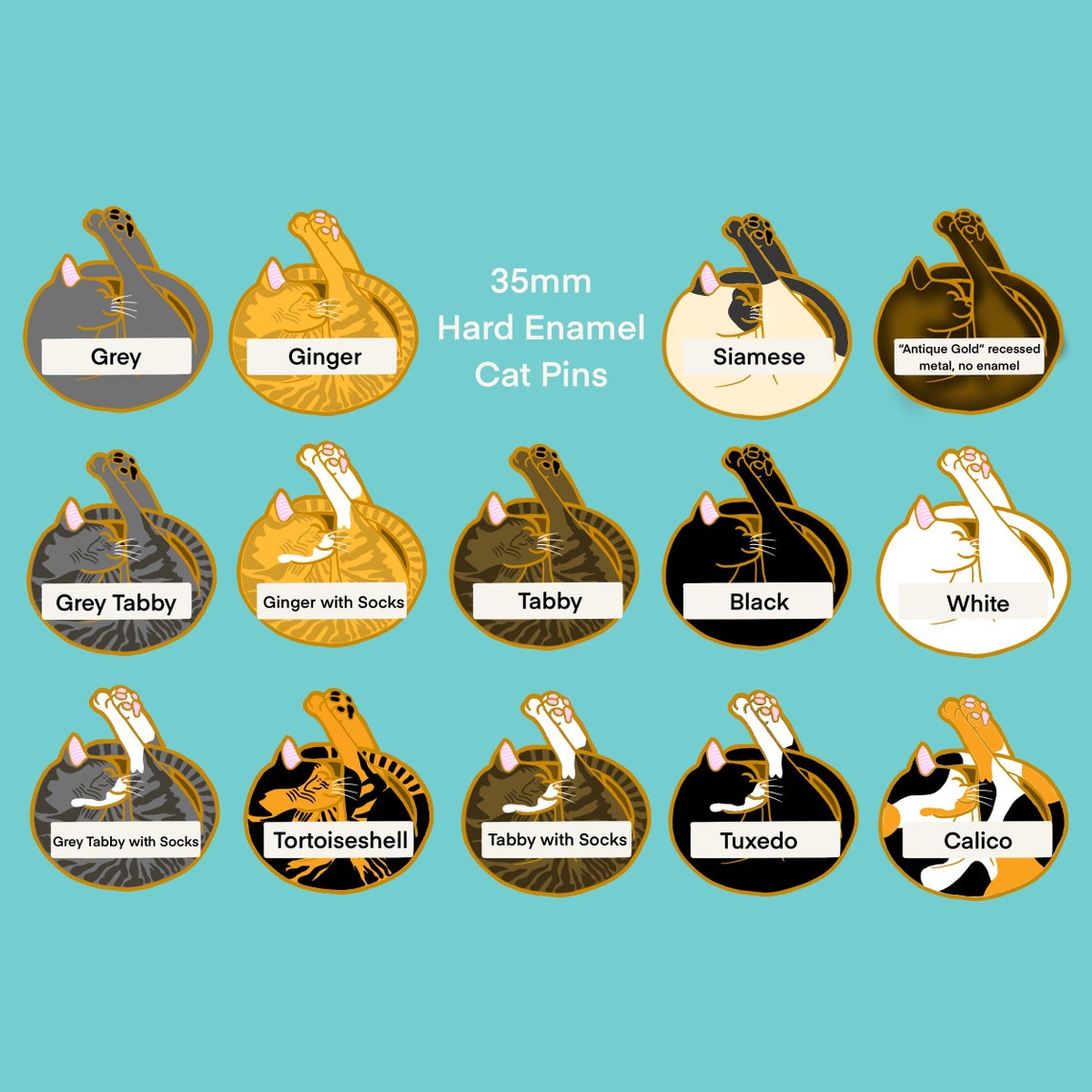 Curled Cat Pins 14 Colours 35mm Hard Enamel Pins - Etsy