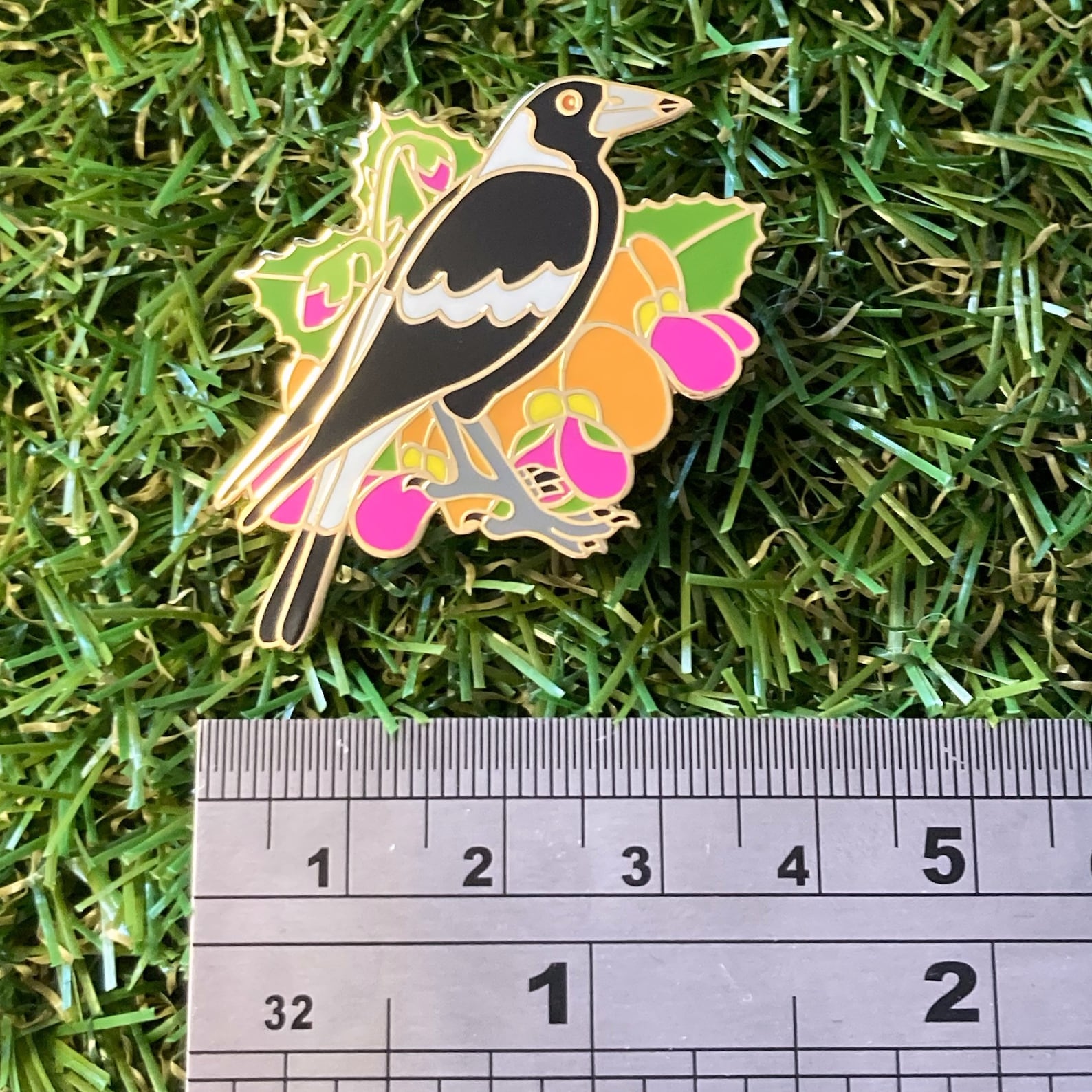 Magpie and Flame Pea 40mm Hard Enamel Pin - Australian Friends and ...