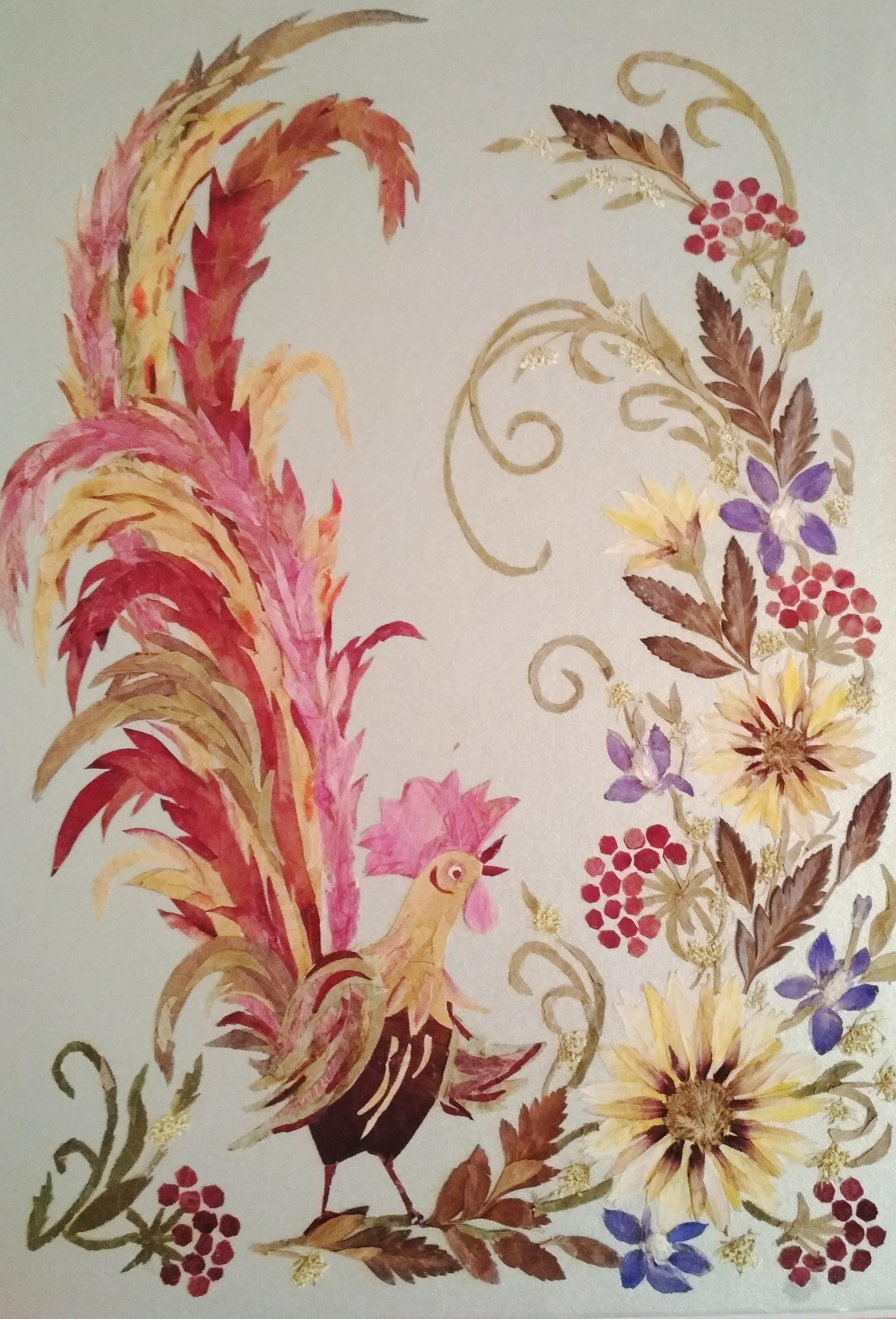 Rooster Original Artwork Pressed Flower Art Wall Decor Dried - Etsy
