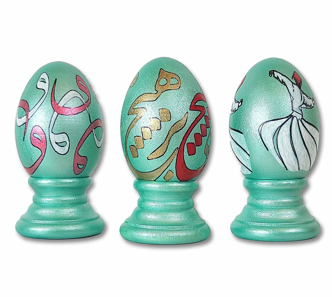 3 Handcrafted Persian Wooden Eggs: Calligraphy, Motifs, Rumi – Unique ...