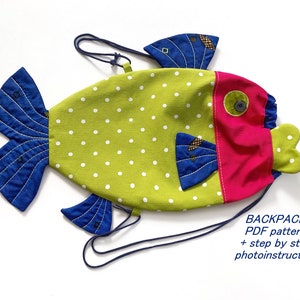 Fish Drawstring Bag Pattern Kids Backpack Sewing Pattern PDF Rucksack ...