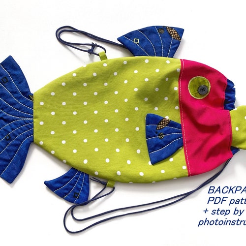 Fish Drawstring Bag Pattern Kids Backpack Sewing Pattern PDF - Etsy