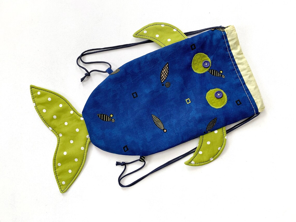 Fish drawstring bag kids pattern Toddler backpack sewing - Etsy France