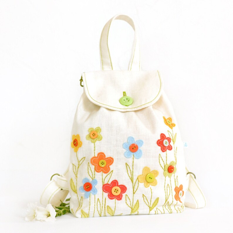Floral Kids Backpack Applique Flowers Backpack for Girl Preschool ...