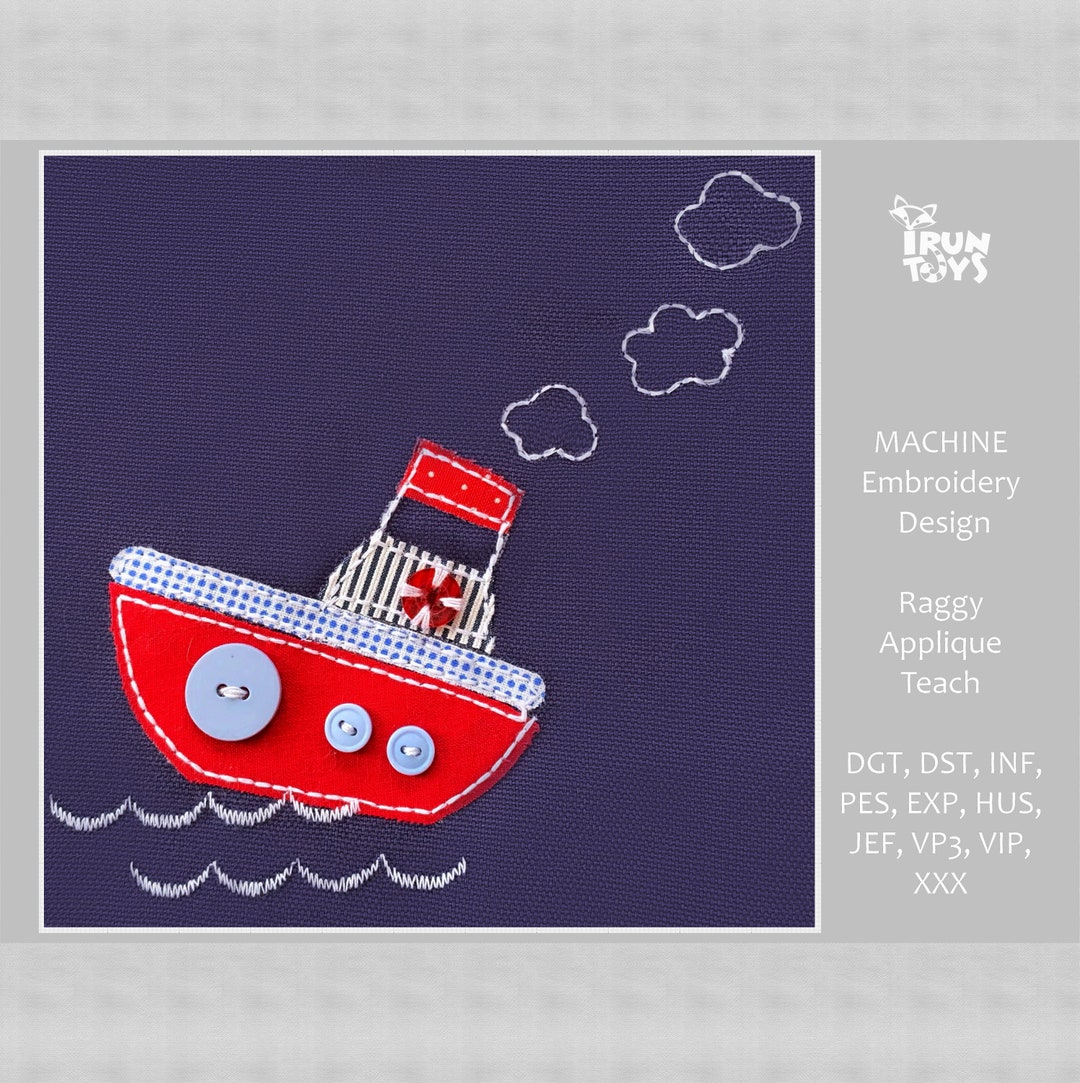 Boat Machine Embroidery Designs Steamboat Children Applique Embroidery ...