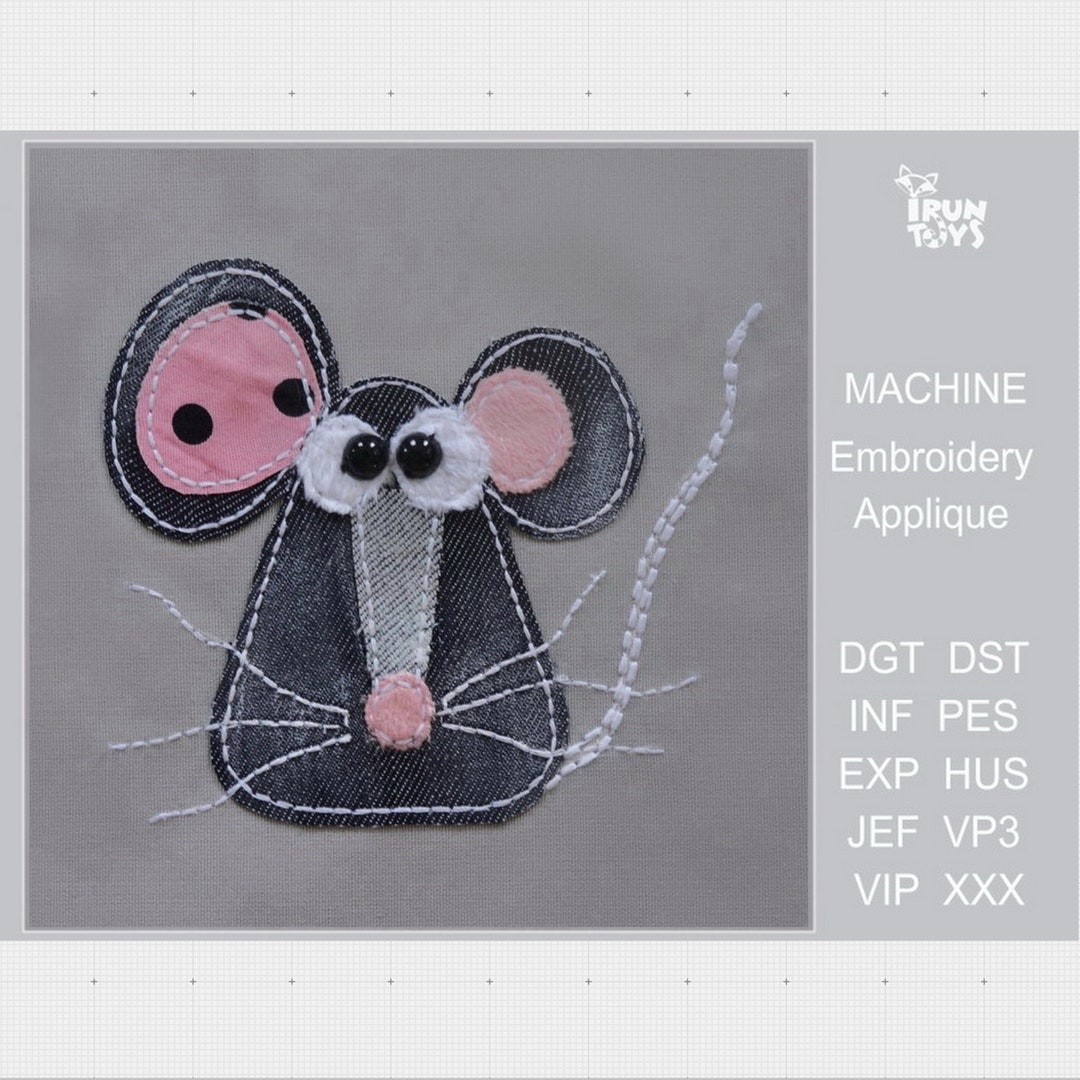 Mouse Embroidery Designs Digital Applique Design Mouse Embroidery File ...