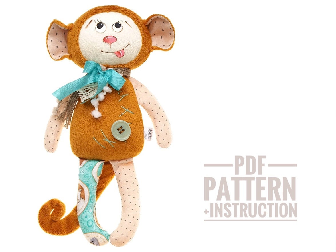 PDF Monkey sewing pattern & tutorial Monkey plush animal | Etsy