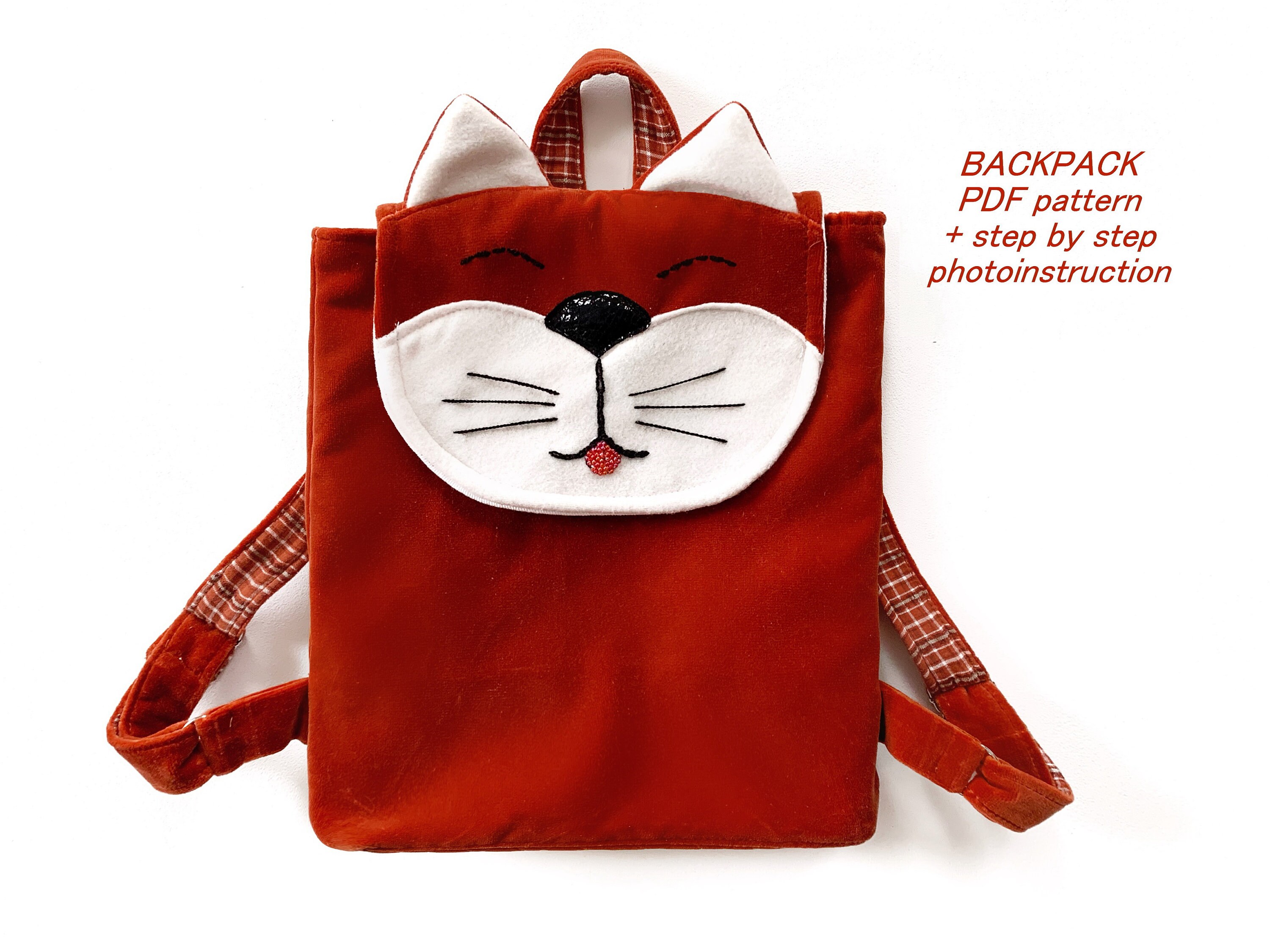 Kids backpack sewing pattern Cat | Etsy