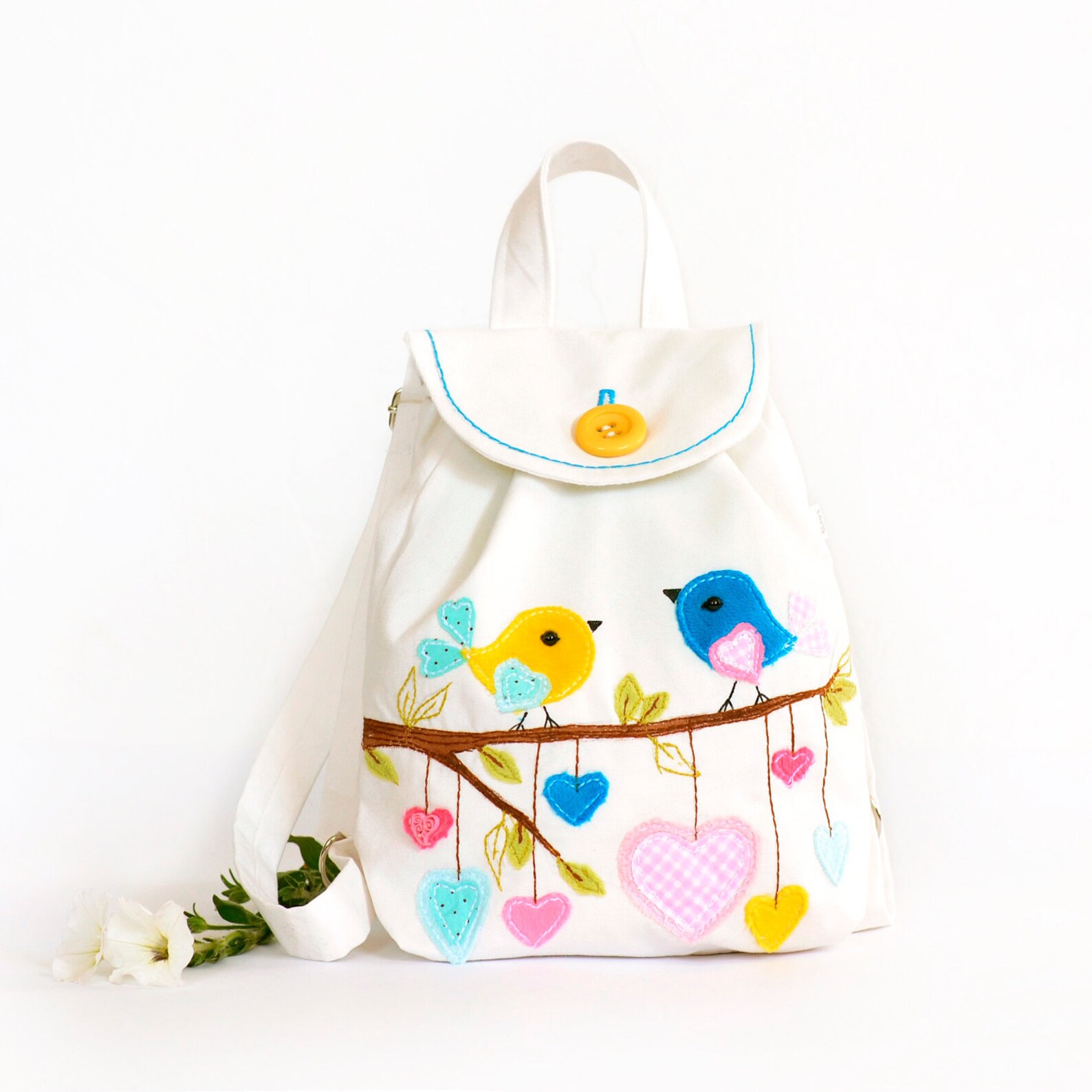 White Toddler Backpack Monogrammed Backpack for Kids Birds - Etsy