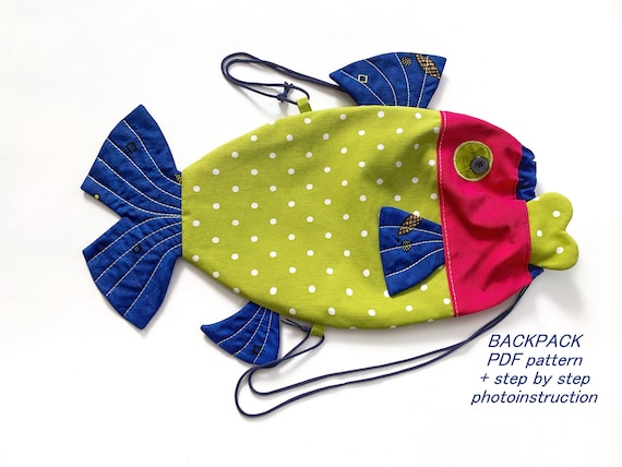 Fish drawstring bag pattern Kids backpack sewing pattern PDF | Etsy