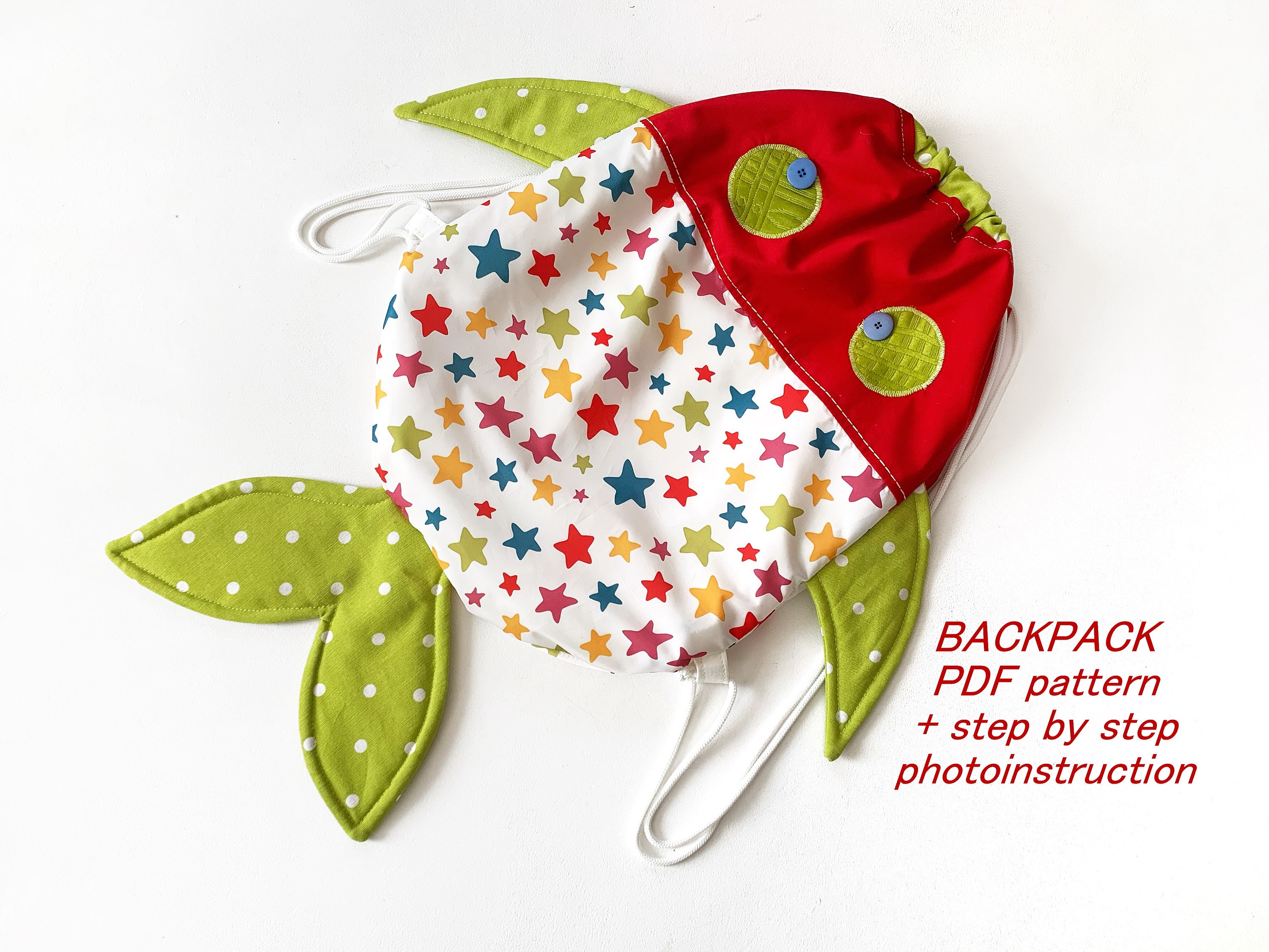 Fish Toddler Backpack Pattern Drawstring Bag Kids Sewing Pattern Kids ...