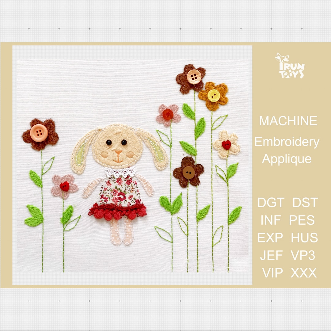 Bunny Machine Embroidery Design Rabbit Embroidery Pattern Kids Applique ...
