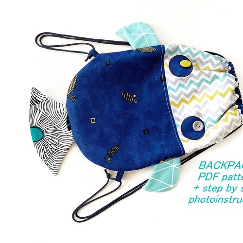 Fish Drawstring Bag Kids Pattern Toddler Backpack Sewing - Etsy