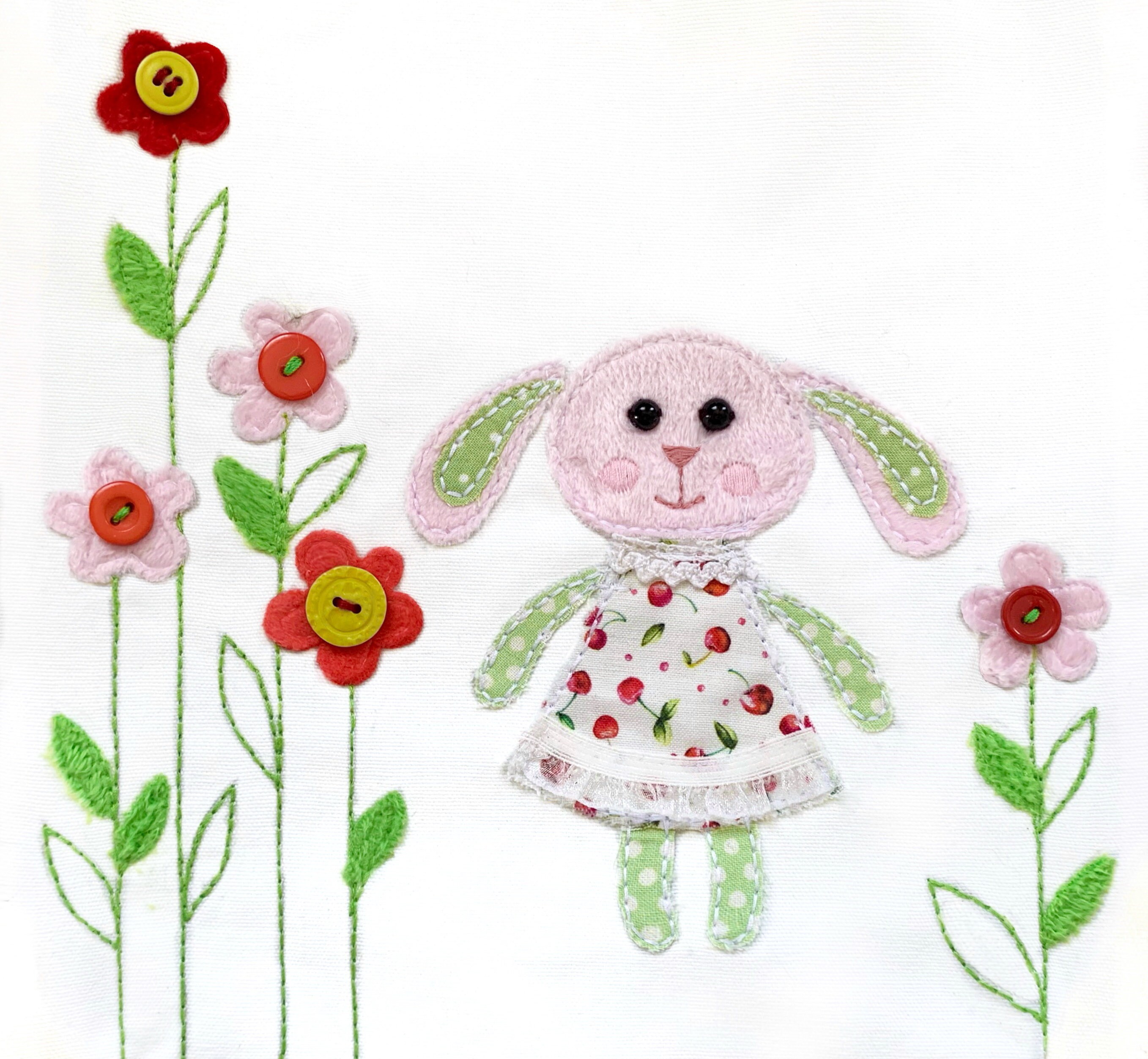 Bunny Machine Embroidery Design Rabbit Flowers Applique - Etsy