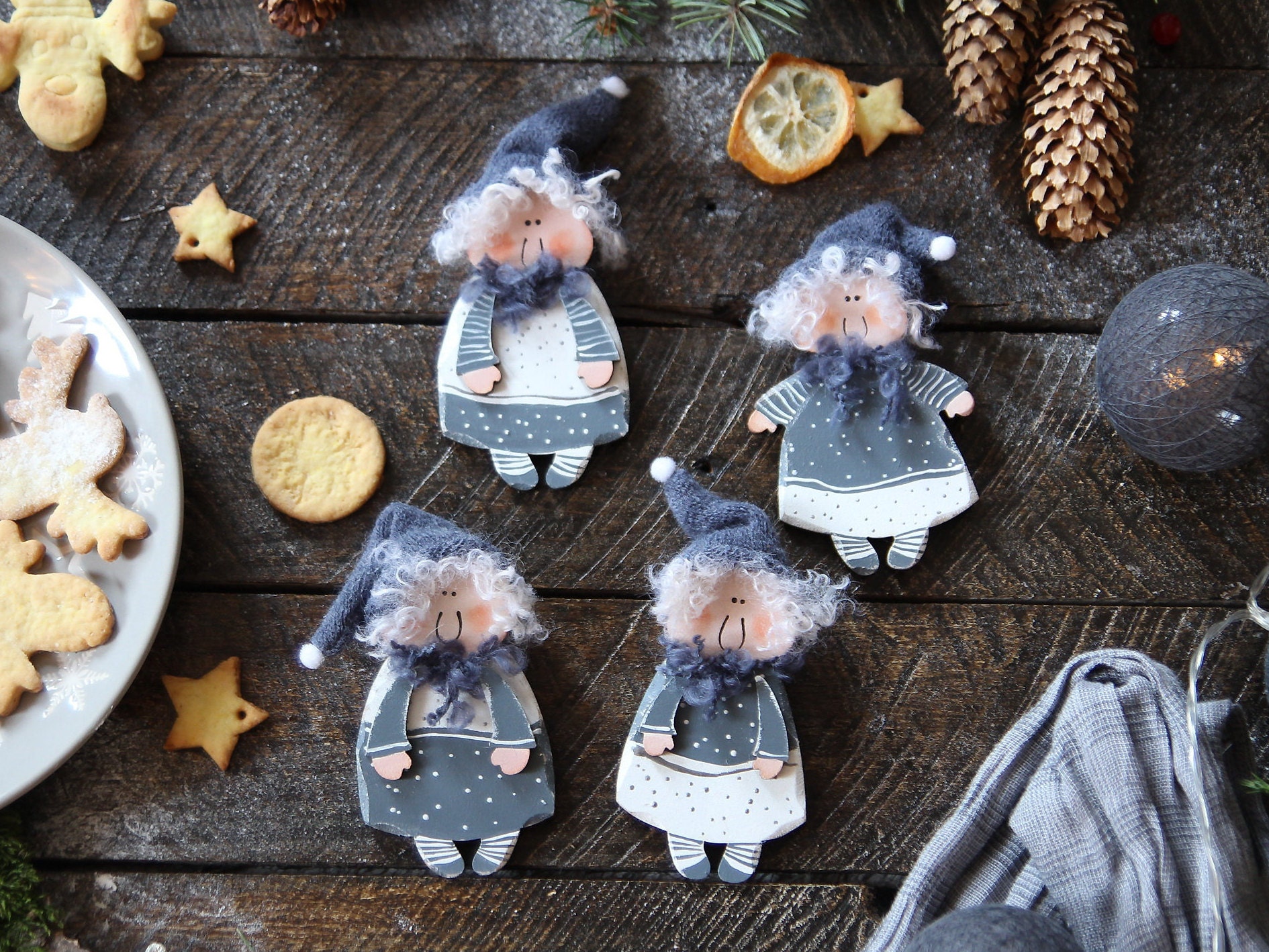 Wood Gnome Ornament Set Gnome Figurines Yule Decorations Hygge | Etsy