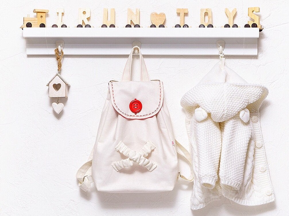 White Toddler Backpack with a pocket for a toy Small kids | Etsy