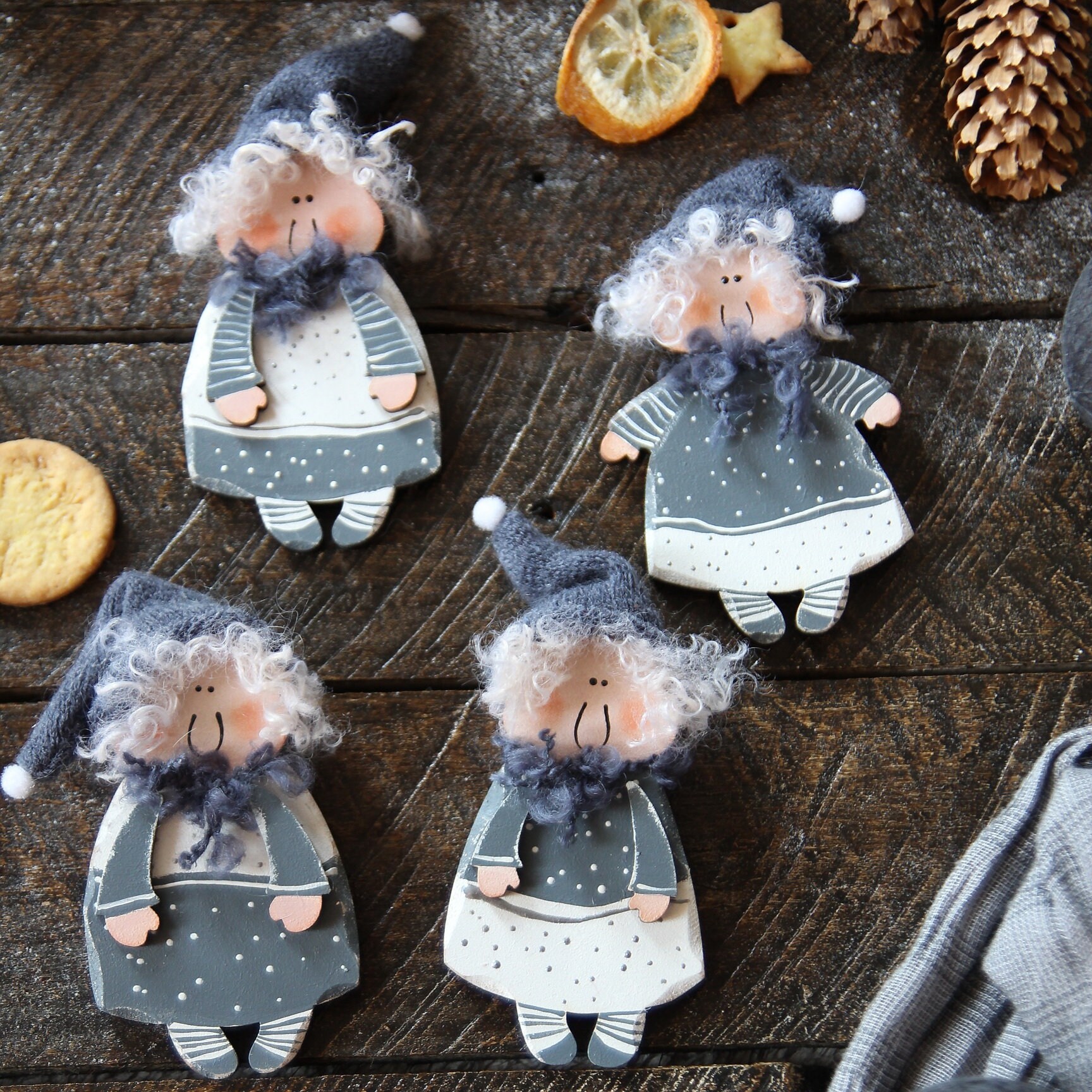 Wood Gnome Ornament Set Gnome Figurines Yule Decorations Hygge | Etsy