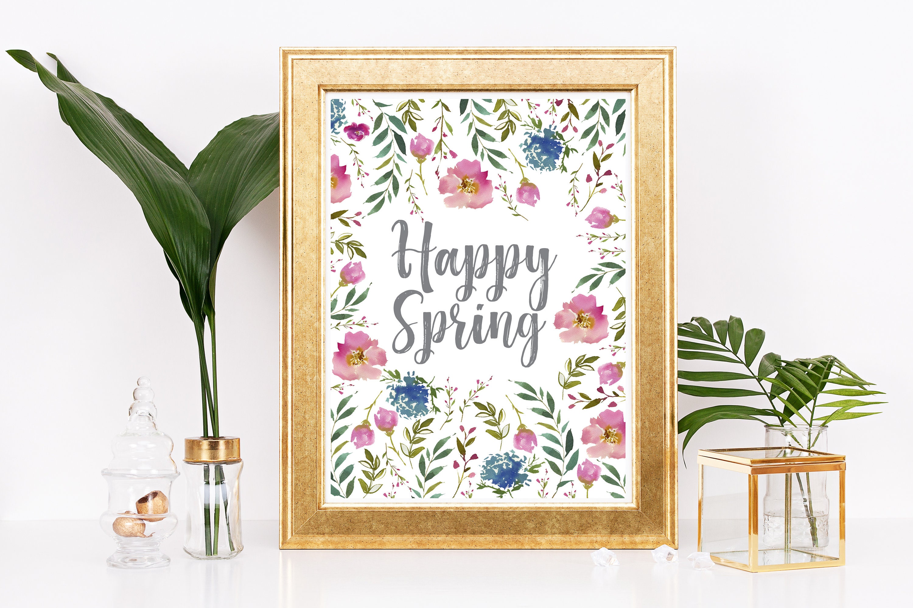Spring Wall Art Printable Watercolor Happy Spring Sign - Etsy