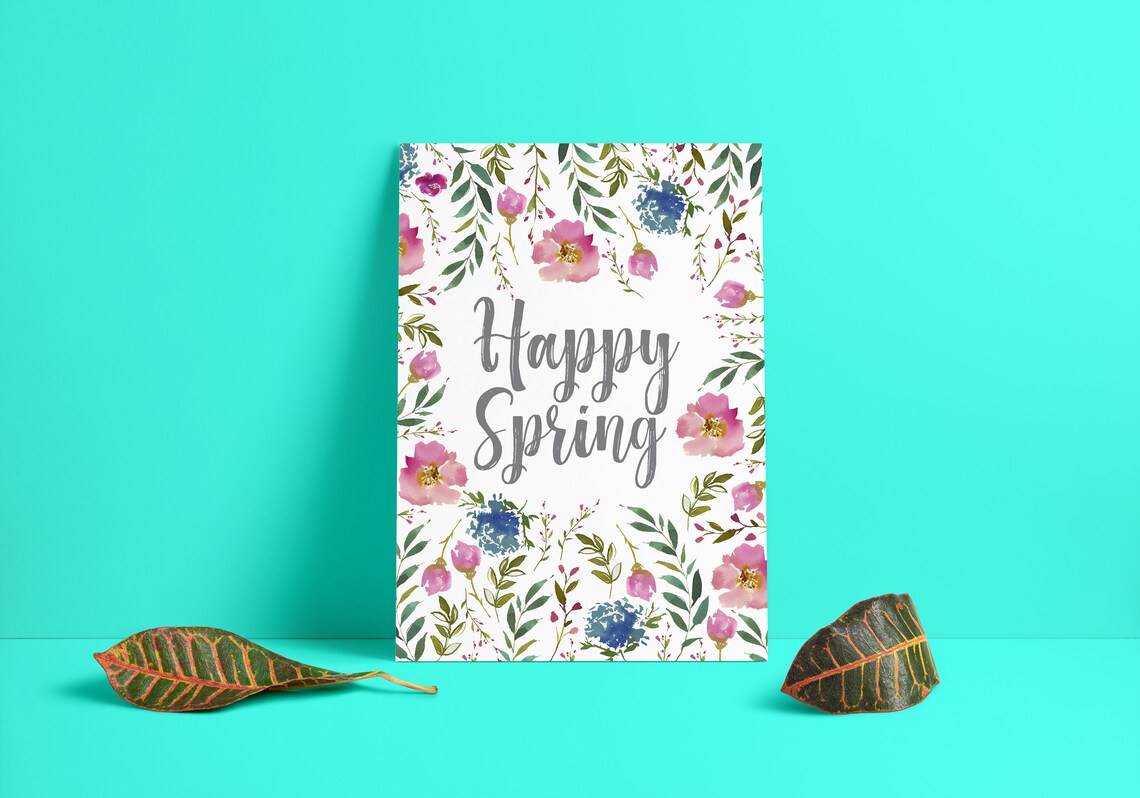 Spring Wall Art Printable Watercolor Happy Spring Sign - Etsy