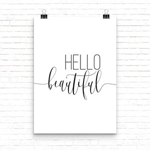 Hello Beautiful Sign Printable, Beautiful Print Wall Art Bedroom Makeup ...