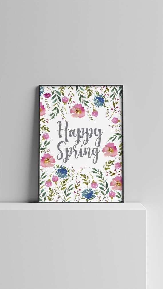 Spring Wall Art Printable Watercolor Happy Spring Sign - Etsy
