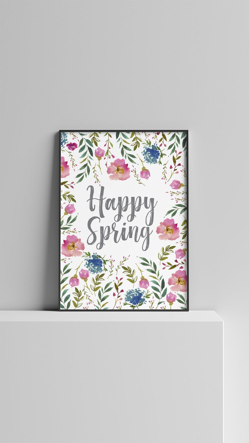 Spring Wall Art Printable Watercolor Happy Spring Sign - Etsy