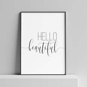 Hello Beautiful Sign Printable, Beautiful Print Wall Art Bedroom Makeup ...