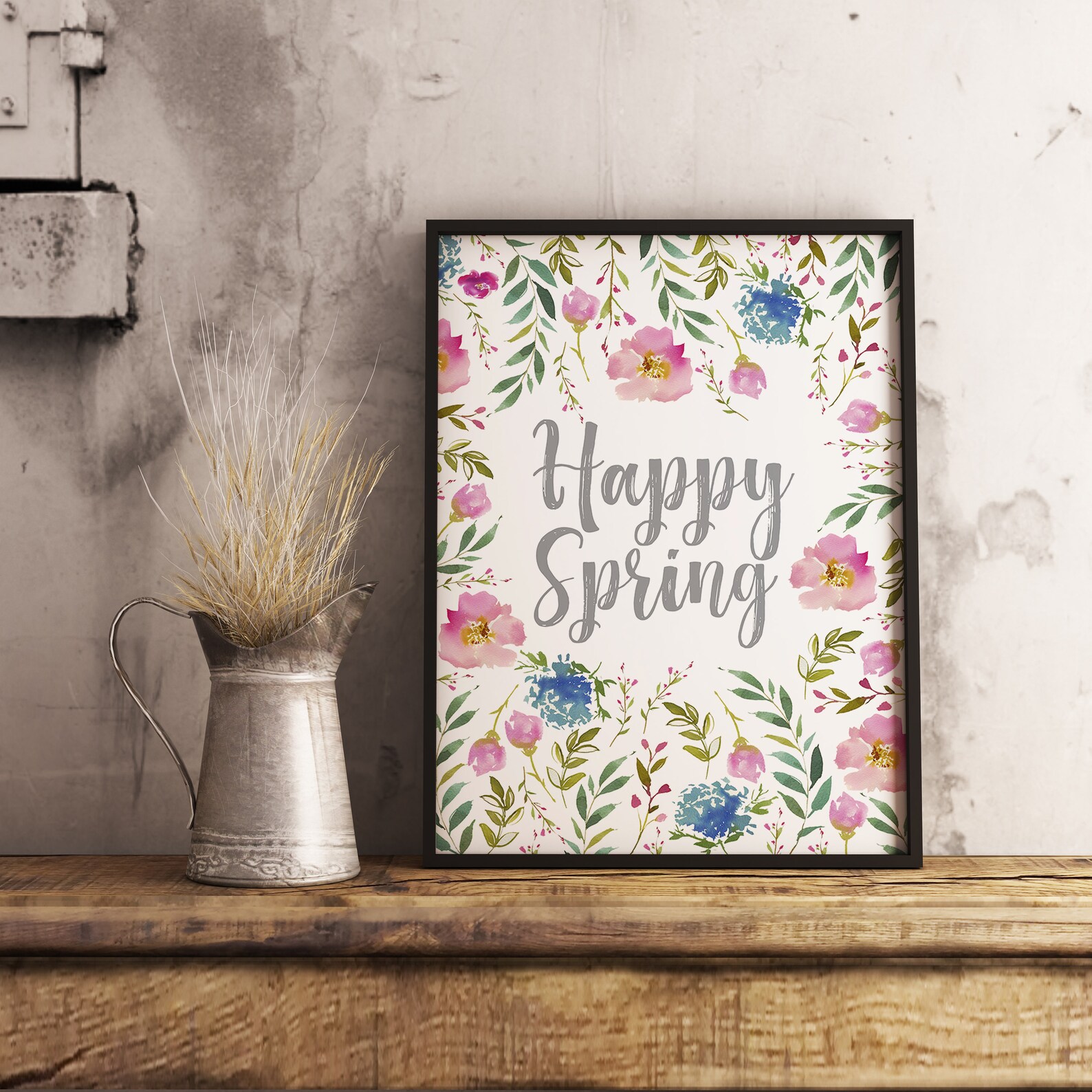 Spring Wall Art Printable Watercolor Happy Spring Sign - Etsy