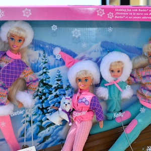 Winter Holiday Barbie Doll, Sledding Fun With Sisters Gift Set, Skipper ...