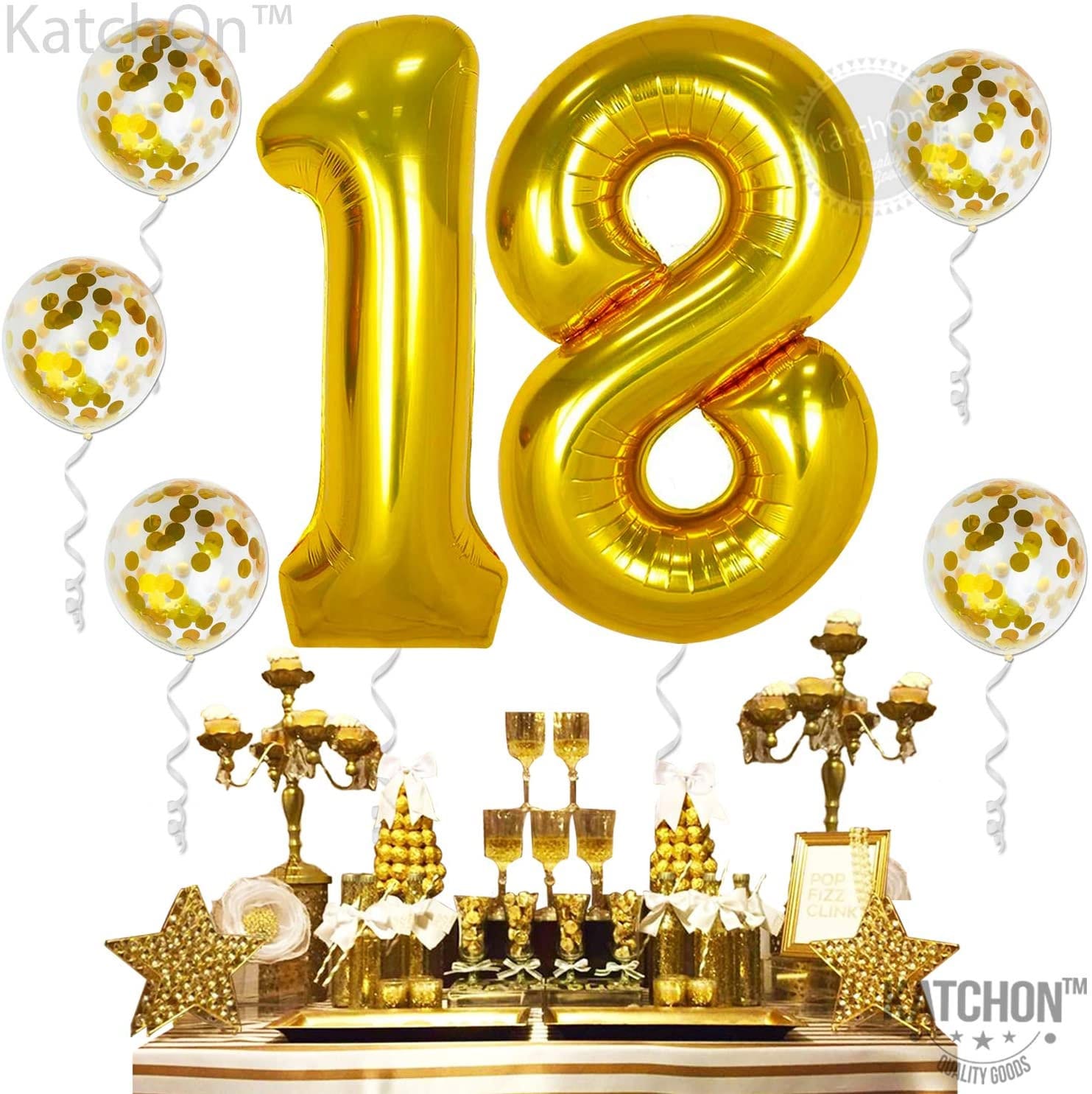 Number 18 and Gold Confetti Balloons Large 40 Inch Foiil | Etsy