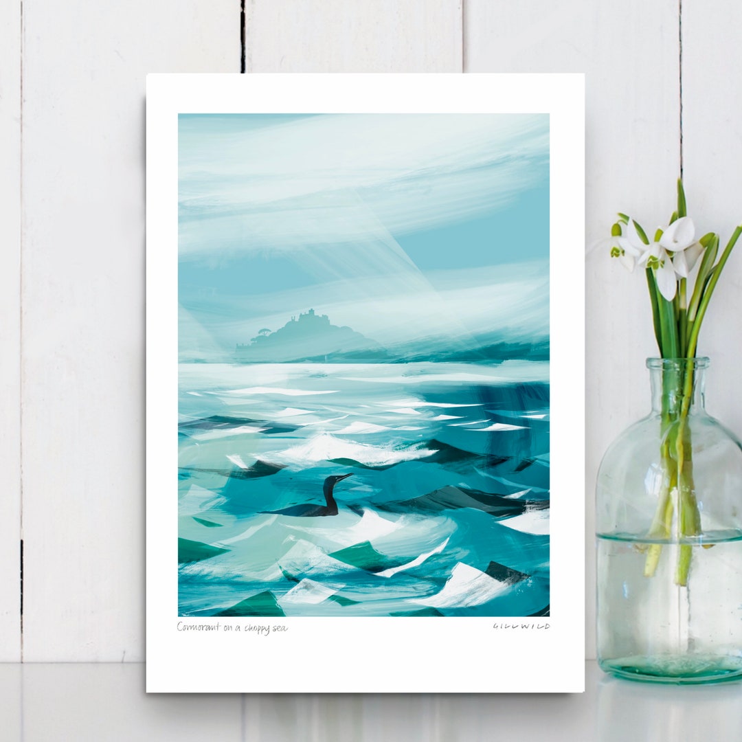 Cormorant Art Print: Cornwall Coastal Seabird Illustration (A4) - Etsy UK